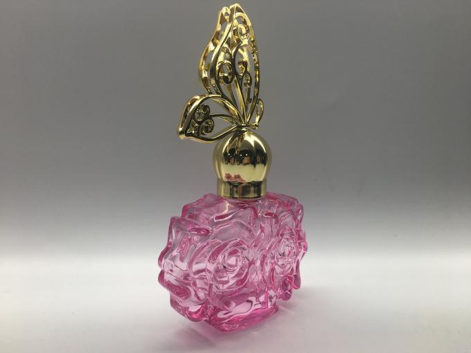 30ml 50ml Glass Perfume Bottle Rose Shape Pink Color With Butterfly Cap